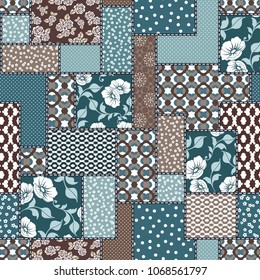 Vector Seamless Patchwork Pattern Dark Blue Stock Vector (Royalty Free) 303599003