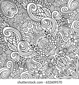 Vector Abstract Outline Hand Drawn Floral Stock Vector (Royalty Free ...