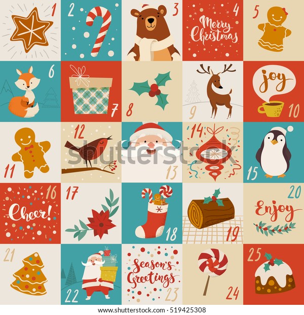 Vector Advent Calendar Christmas Cartoon Characters Stock Vector ...