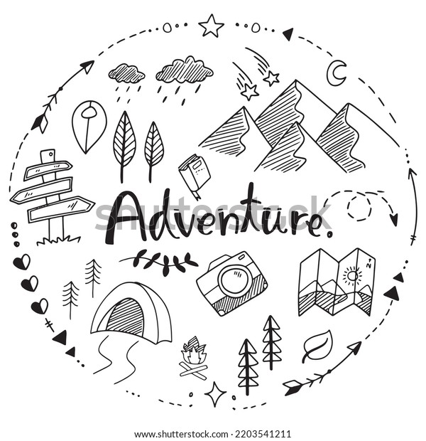 Vector Adventure Doodle Set Outdoor Camping Stock Vector (Royalty Free ...
