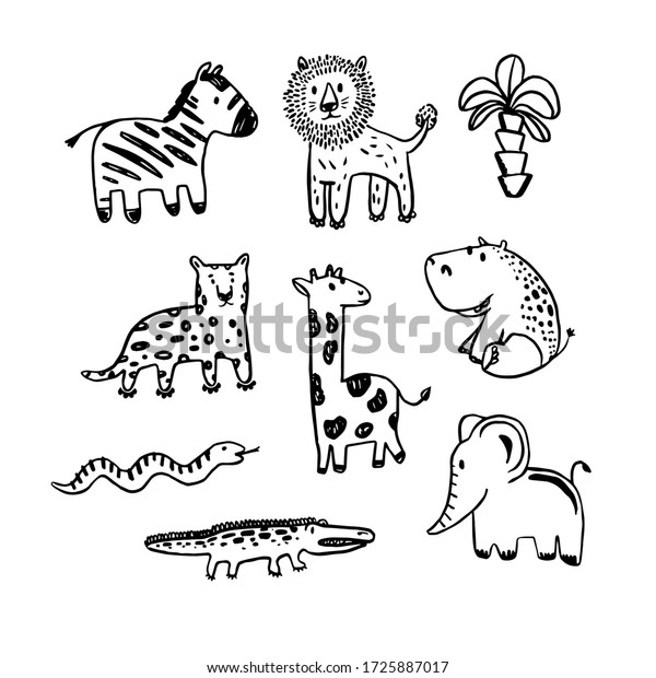 Vector African Animals Set Coloring Illustration Stock Vector (Royalty ...