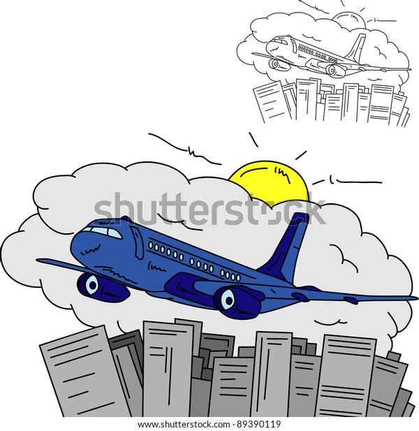 Vector Airplane Over Town Isolated On Stock Vector (Royalty Free ...