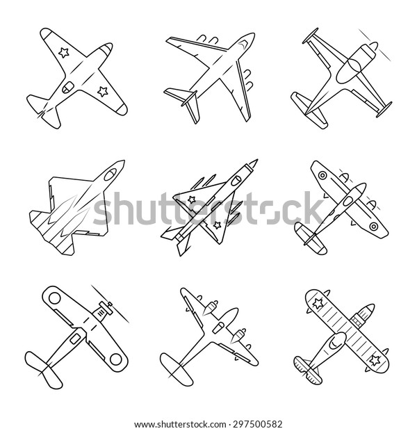 Vector Airplanes Thin Outline Icon Set: เวกเตอร์สต็อก (ปลอดค่าลิขสิทธิ์ ...