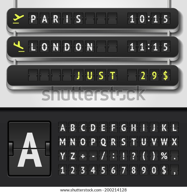 Vector airport board isolated. Realistic flip information board airport ...