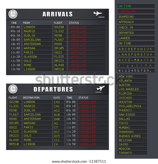 Vector Airport Flight Information Board Showing Stock Vector (Royalty ...