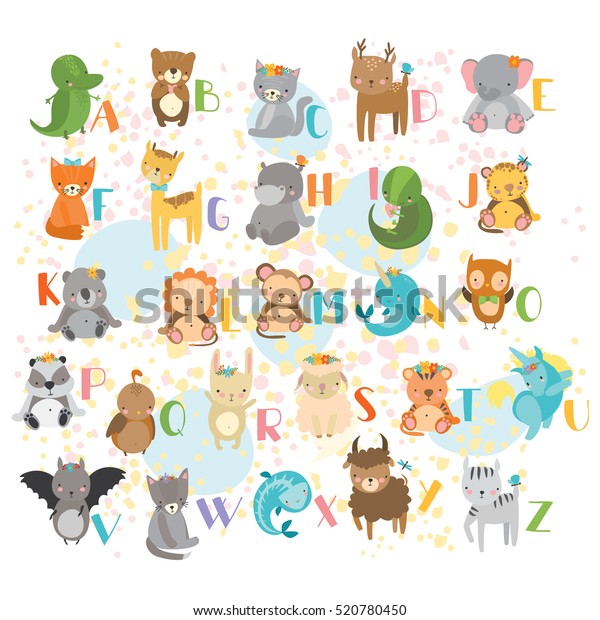 Vector Alphabet Cute Cartoon Animals Kids Stock Vector (Royalty Free ...