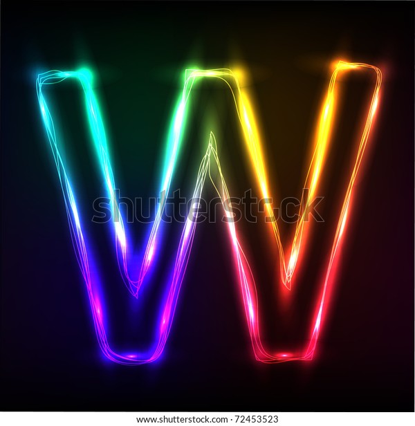 Vector alphabet. Neon letter W