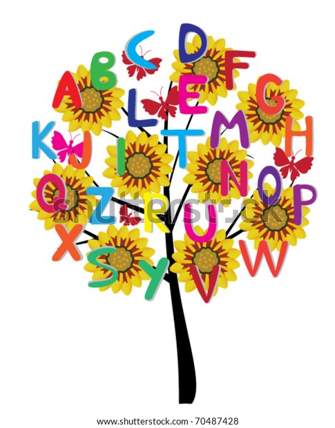Vector Alphabet Tree Letters Flowers Stock Vector (Royalty Free ...