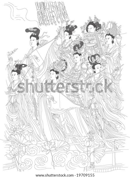 Vector Ancient Chinese Mural Painting 60 Stock Vector (Royalty Free ...