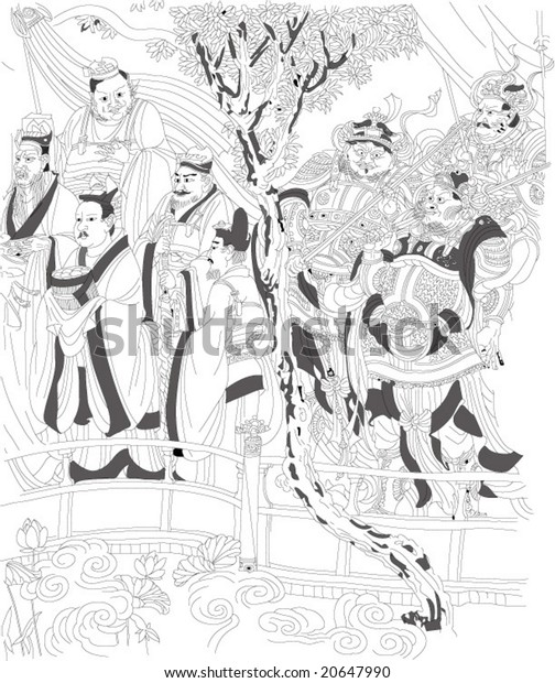 Vector Ancient Chinese Mural Painting 60 Stock Vector (Royalty Free ...