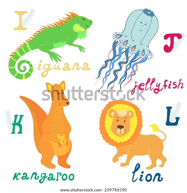 Vector Animal Alphabet Cute Cartoon Characters Stock Vector (Royalty ...