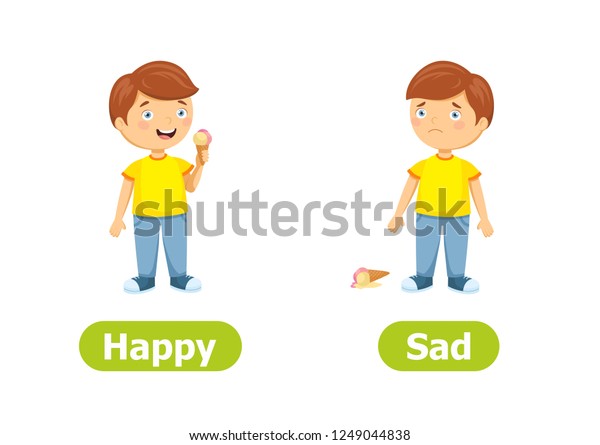 Vector Antonyms Opposites Happy Sad Cartoon Stock Vector (Royalty Free ...