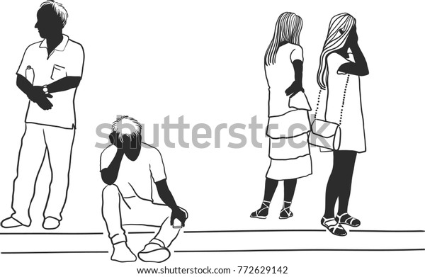 Vector Art Drawing Man Sitting Alone Stock Vector (Royalty Free) 772629142