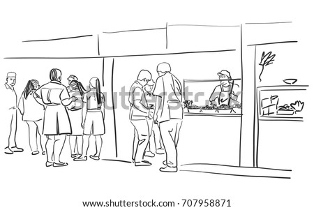 Vector Art Drawing People Food Court เวกเตอร์สต็อก (ปลอดค่าลิขสิทธิ์ ...