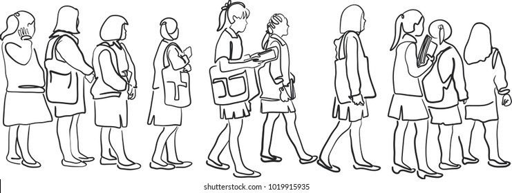 Vector Art Drawing People Waiting Line Stock Vector (Royalty Free ...