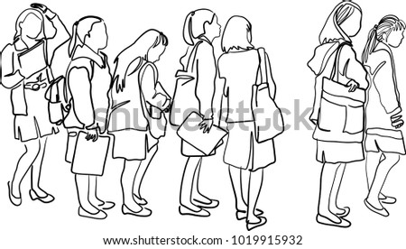 Vector Art Drawing People Waiting Line Stock Vector (Royalty Free ...