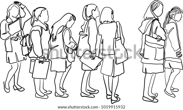 Vector Art Drawing People Waiting Line Stock Vector (Royalty Free ...