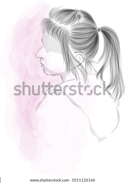 Vector Art Drawing Side View Girl Stock Vector (Royalty Free) 1011126166