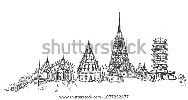 Vector Art Drawing Tiger Cave Temple Stock Vector (Royalty Free ...