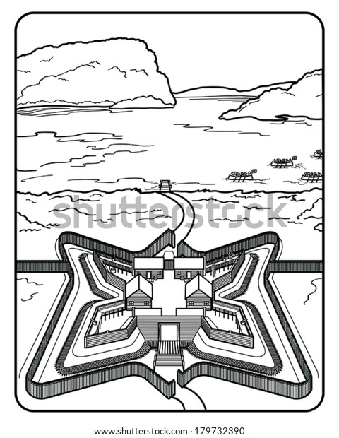 Vector Art Fort Along River Coloring Stock Vector (Royalty Free ...