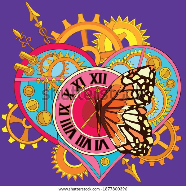 Vector Art Illustration Clockwork Butterfly Stock Vector (Royalty Free ...