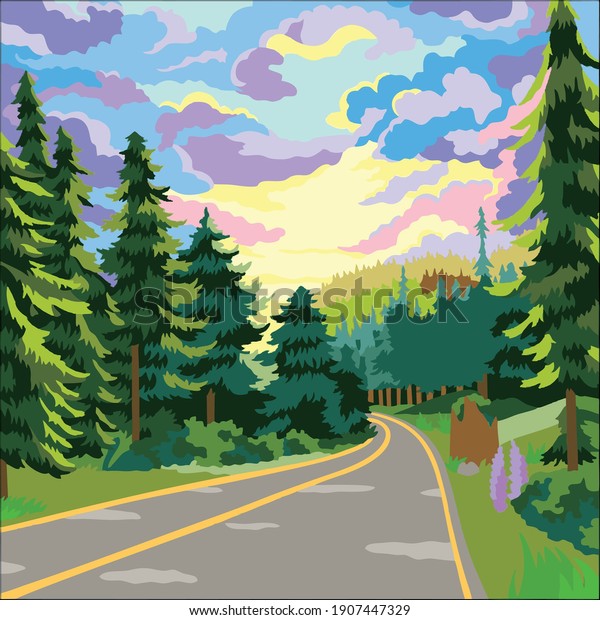 Vector Art Illustrations Beautiful Scenery Accompanied Stock Vector ...