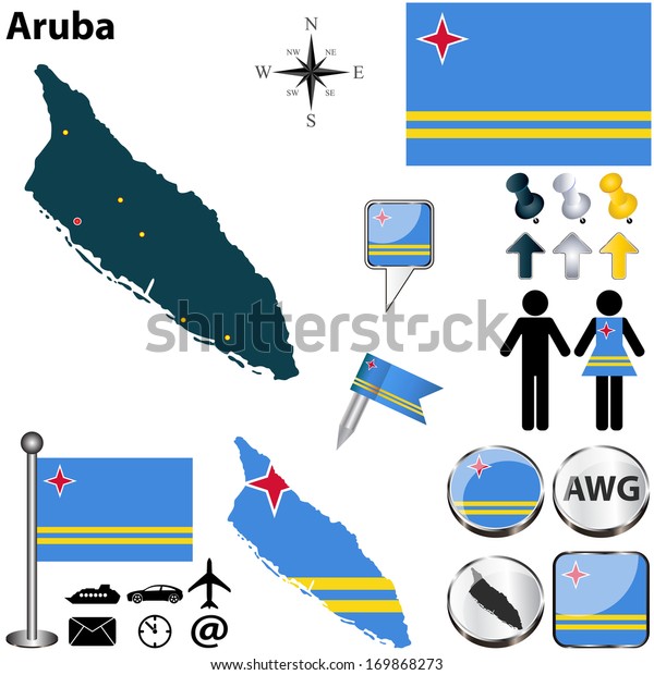 Vector Aruba Set Detailed Country Shape 스톡 벡터(로열티 프리) 169868273 ...