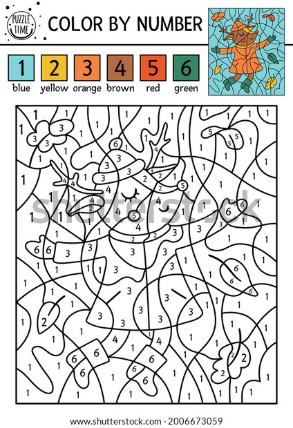Vector Autumn Color By Number Activity Stock Vector (Royalty Free ...