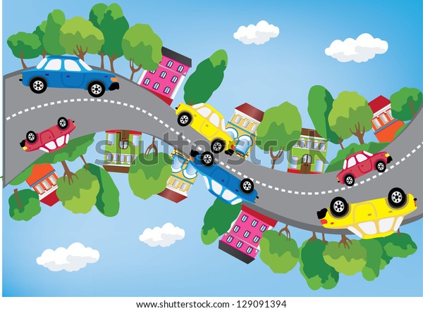 Vector Background Cars On Road Stock Vector (Royalty Free) 129091394 ...