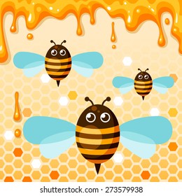 Vector Background Cartoon Bees Honey Stock Vector (Royalty Free ...
