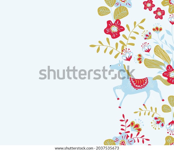 Vector Background Folklore Drawings Animals Flowers Stock Vector ...