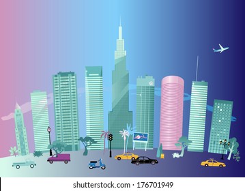 Vector Background Illustration City Downtown Moving Stock Vector ...