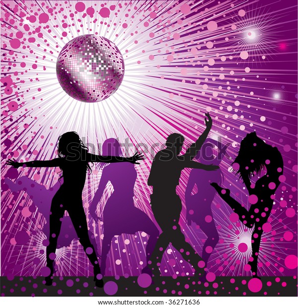 Vector Background People Dancing Nightclub Discoball Stock Vector ...