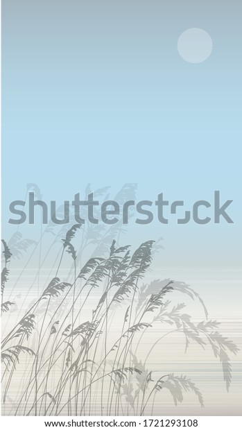 Vector Background Silhouette Reeds Backwater Stock Vector (Royalty Free ...