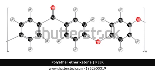 Vector ball-and-stick model or icon of thermoplastic high-performance ...