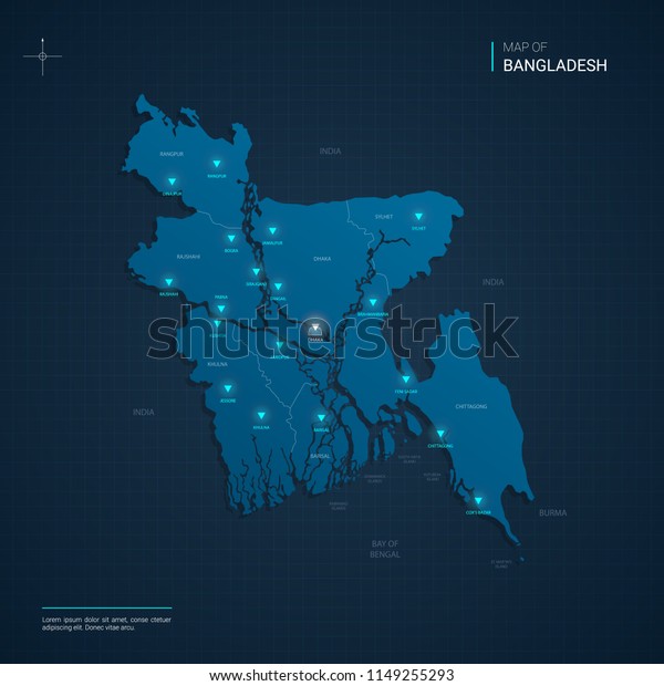 Vector Bangladesh Map Illustration Blue Neon Stock Vector (Royalty Free ...