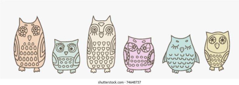 Vector Banner Six Little Owls Stock Vector (Royalty Free) 74648737 ...