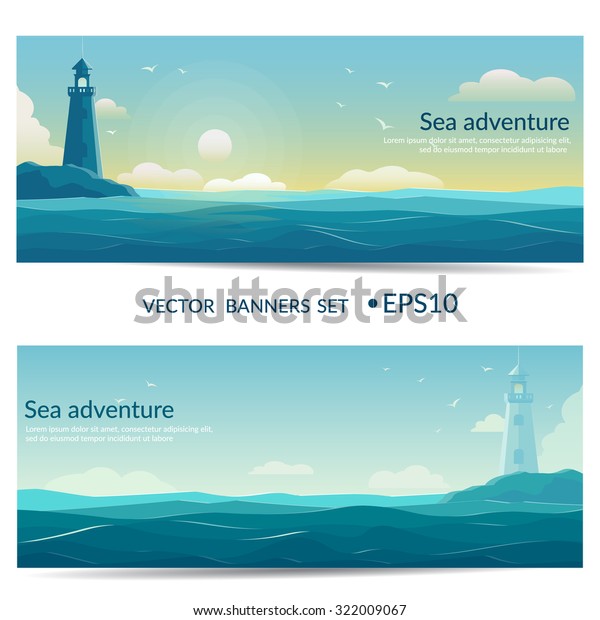 Vector Banners Blue Sea Background Waves Stock Vector (Royalty Free ...