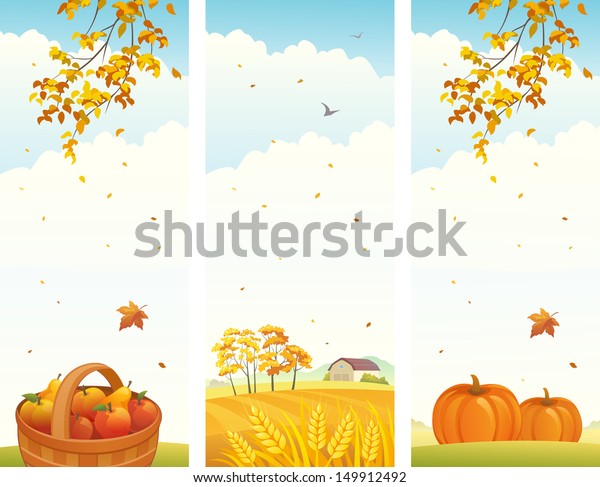Vector banners with fall vertical landscapes