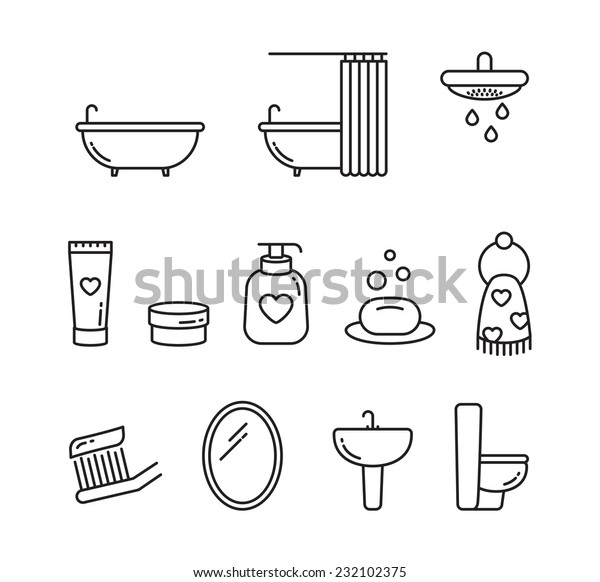 Vektorillustration Badezimmer minimalistische Linie Symbol Set