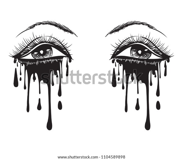 Imagen vectorial hermosa con ojos llorosos. Los ojos llorosos de las ...