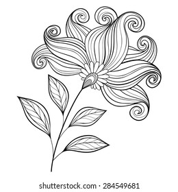 Beautiful Monochrome Contour Flower Floral Design Stock Illustration ...
