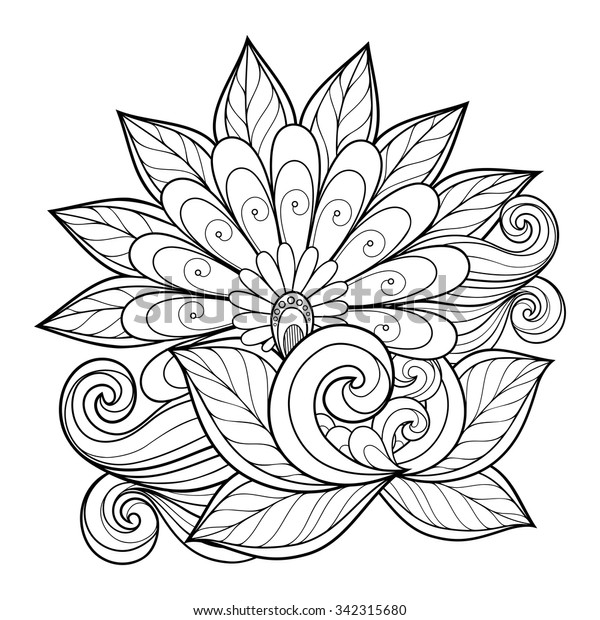 Vector Beautiful Monochrome Contour Flower Floral Stock Vector (Royalty ...