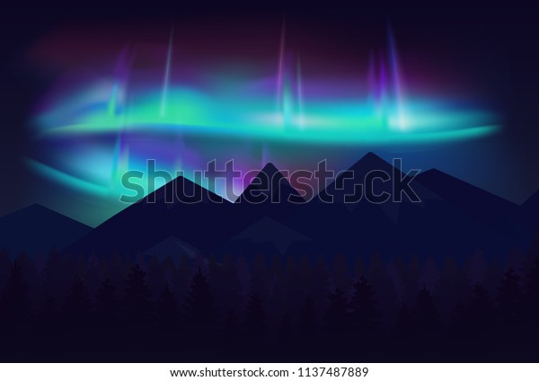 Vector Beautiful Northern Lights Aurora Borealis Stock Vector (Royalty ...