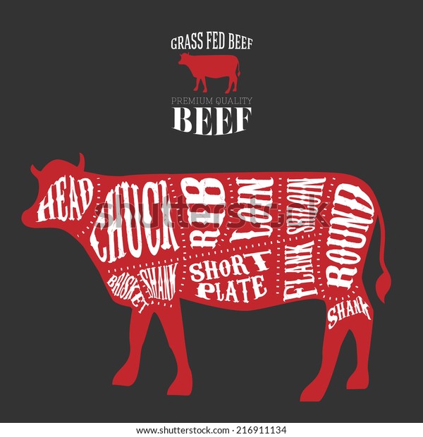 Vector Beef Cuts Diagram Vintage Style Stock Vector (Royalty Free ...