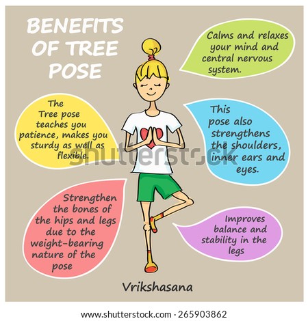 Vector Benefits Tree Pose VRIKSHASANA Cute Stock Vector (Royalty Free ...