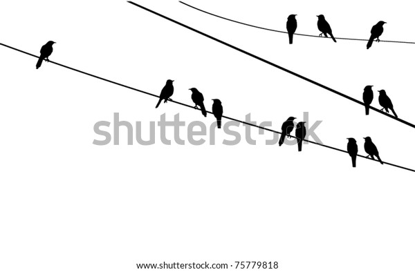 Vector Birds On Wire Stock Vector (Royalty Free) 75779818