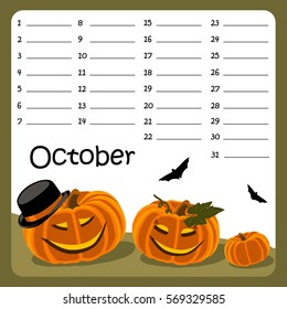 Vector Birthday Calendar Reminder October Cute Stock Vector (Royalty ...