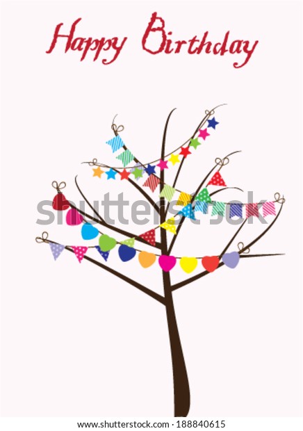 Vector Birthday Card Tree Bunting Stock Vector (Royalty Free) 188840615 ...