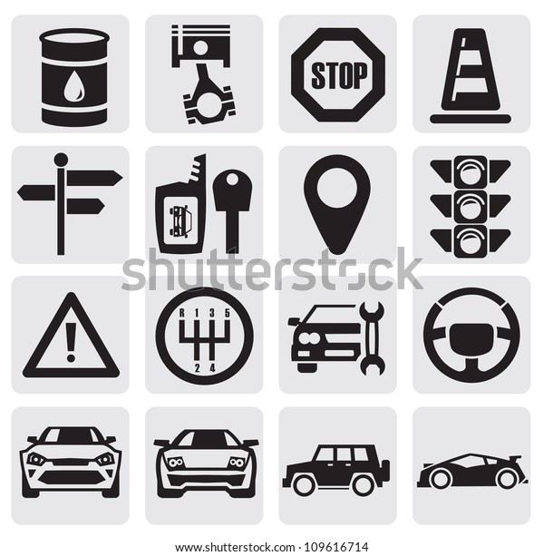 Vector Black Auto Icons Set On: vector de stock (libre de regalías ...